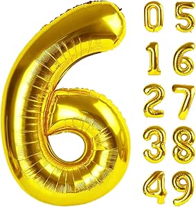 Amazon.com: 40 Inch Gold Mylar Foil Number 6 Birthday Balloon, Digital ...