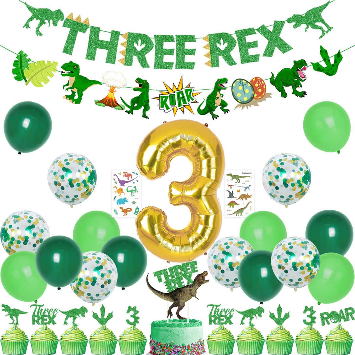 Dinosaur 3rd Birthday Decorations Three Rex Birthday Party Decoration ...