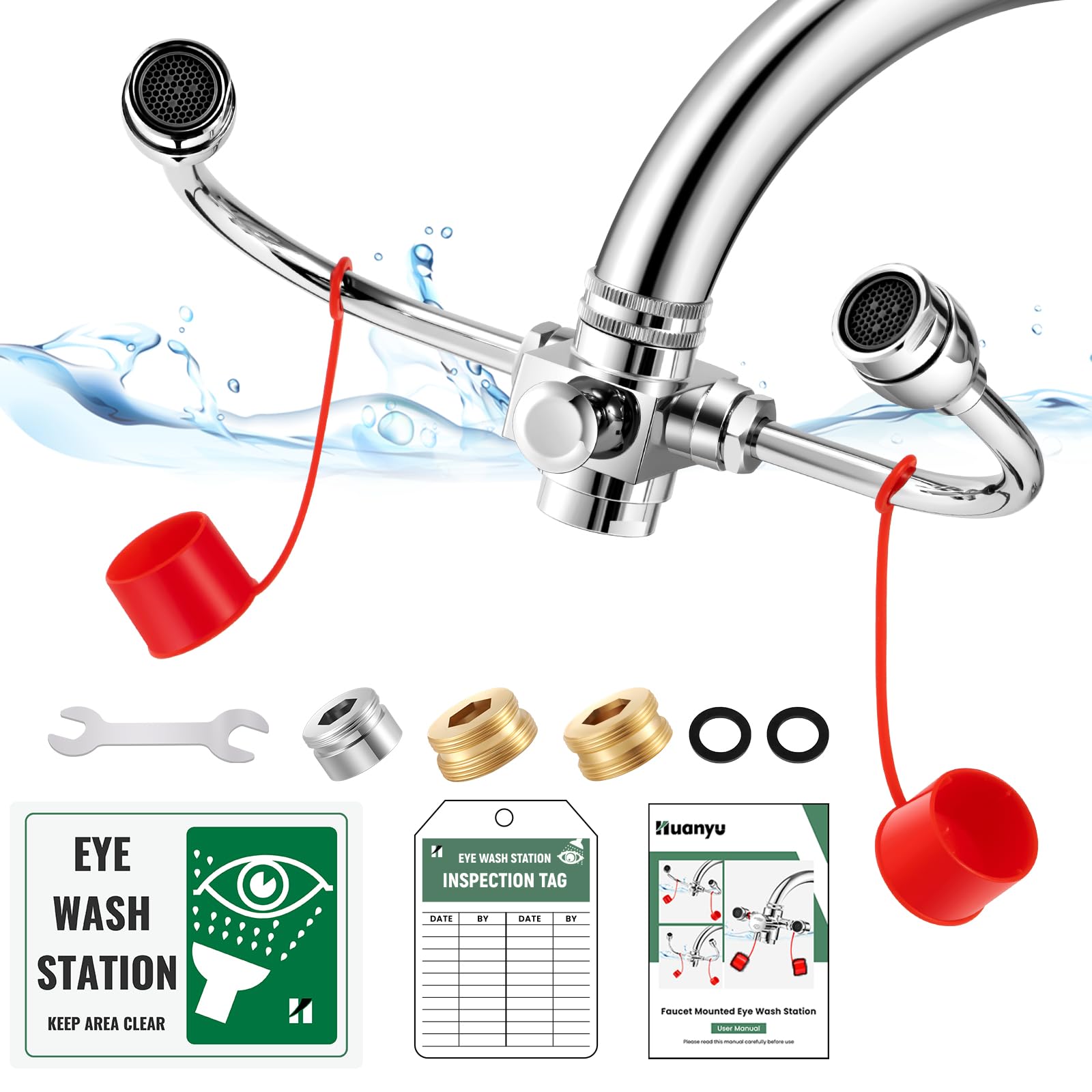 Huanyu Faucet Mounted Eyewash Station 360°Rotation Emergency Eye Wash ...