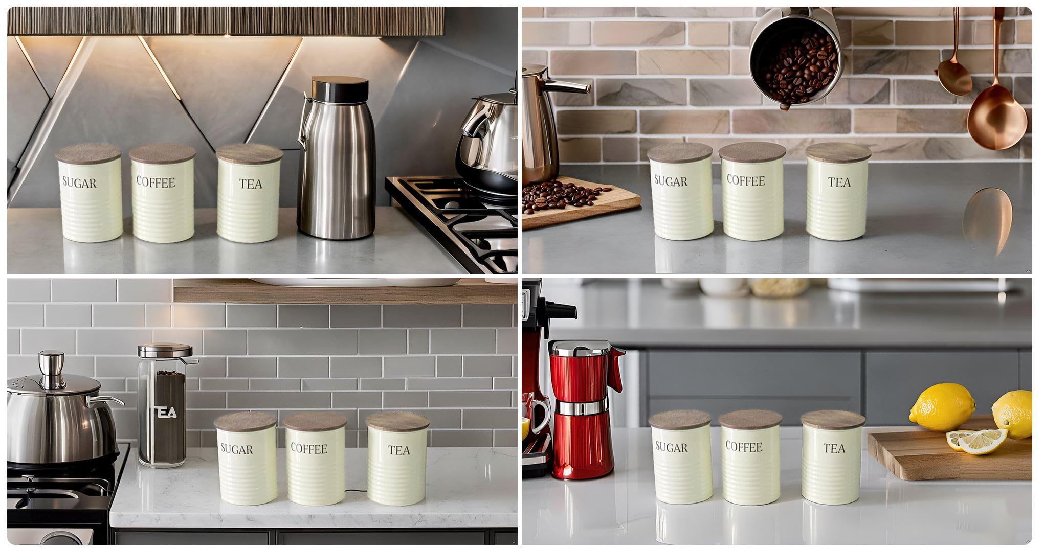 Tamu Tamu Airtight Tea, Coffee and Sugar Storage Canister with Wooden ...