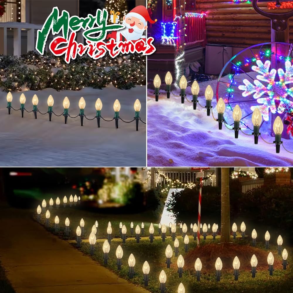 C9 Christmas Pathway Lights, 38FT Clear Christmas Pathway String Lights ...