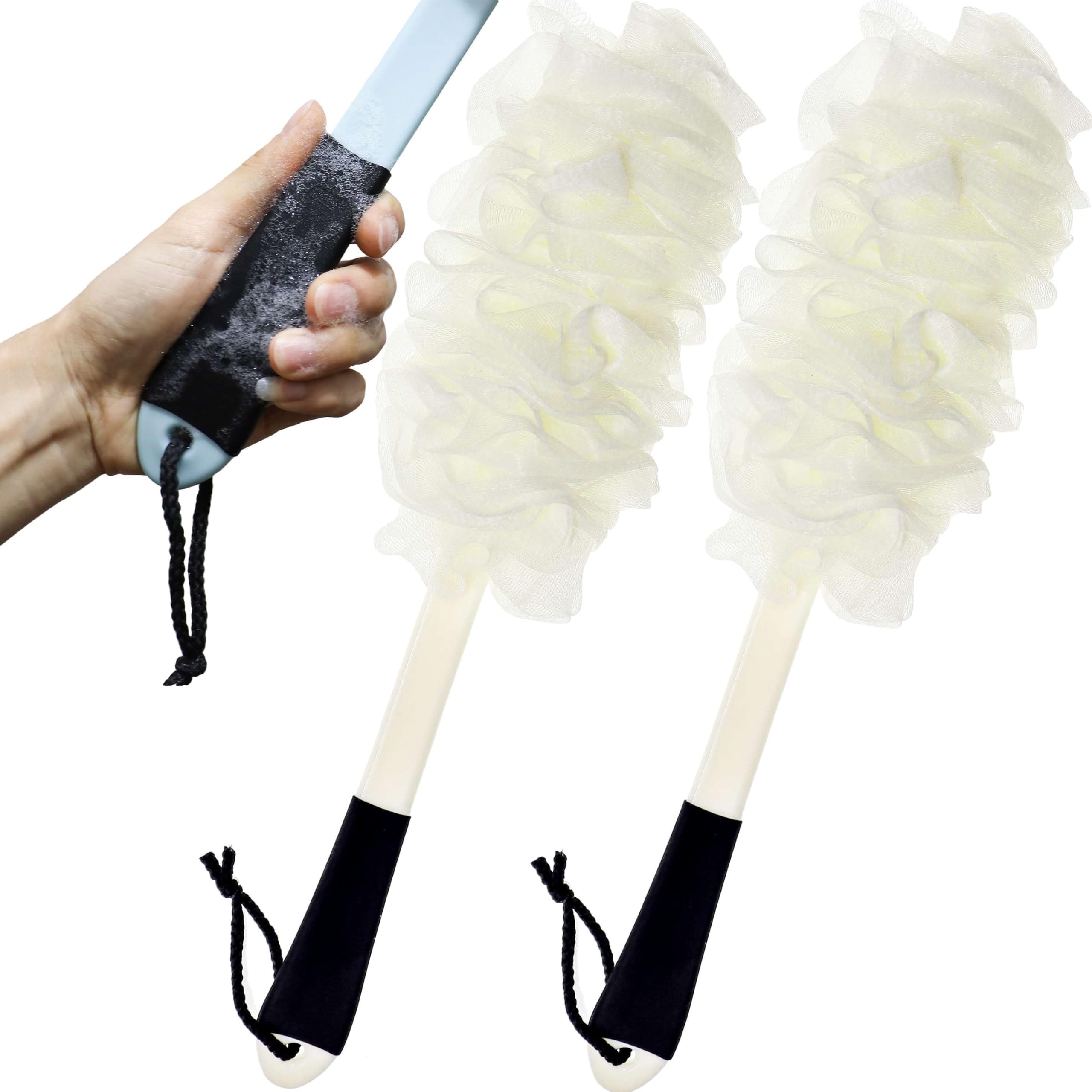 Amazon.com: Loofah on a Stick PE Soft Mesh Luffa with Non-Slip Wooden ...