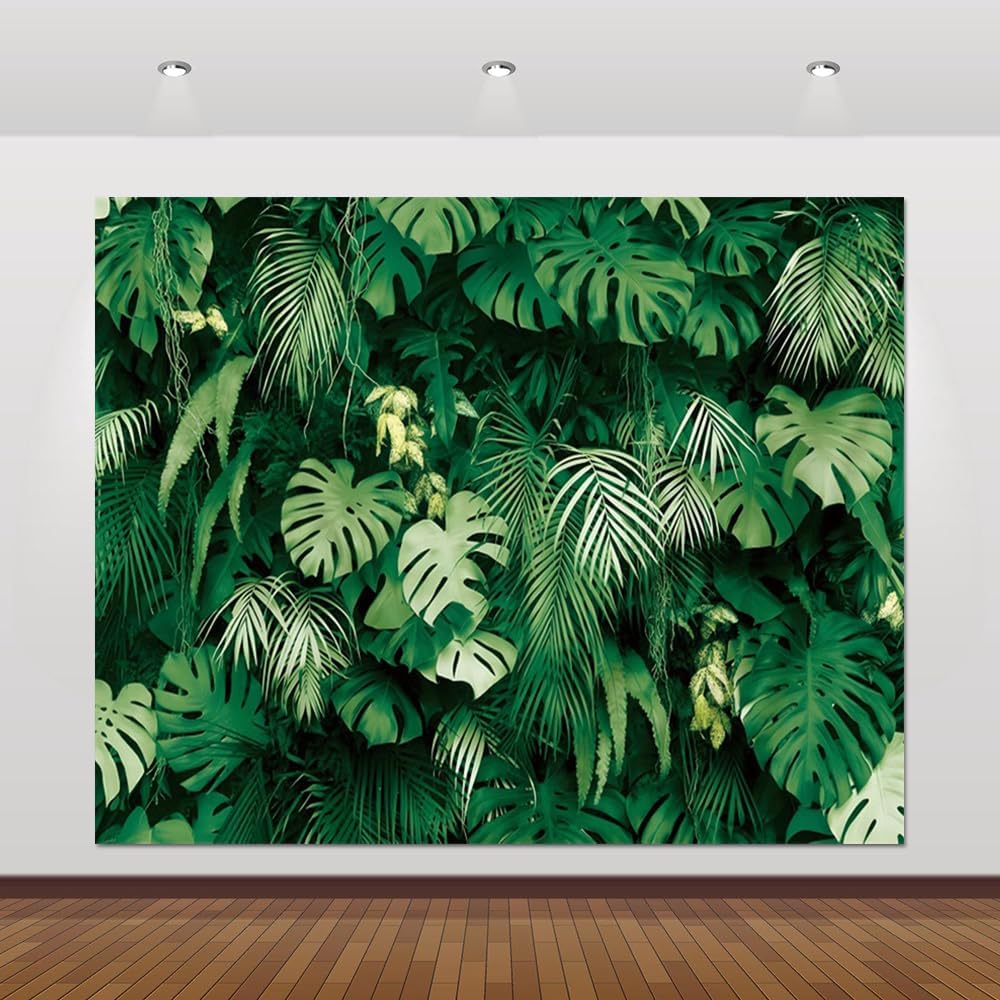 Amazon.com : LYWYGG 7x5FT Wood Green Leaves Backdrop Tropical Leaves ...