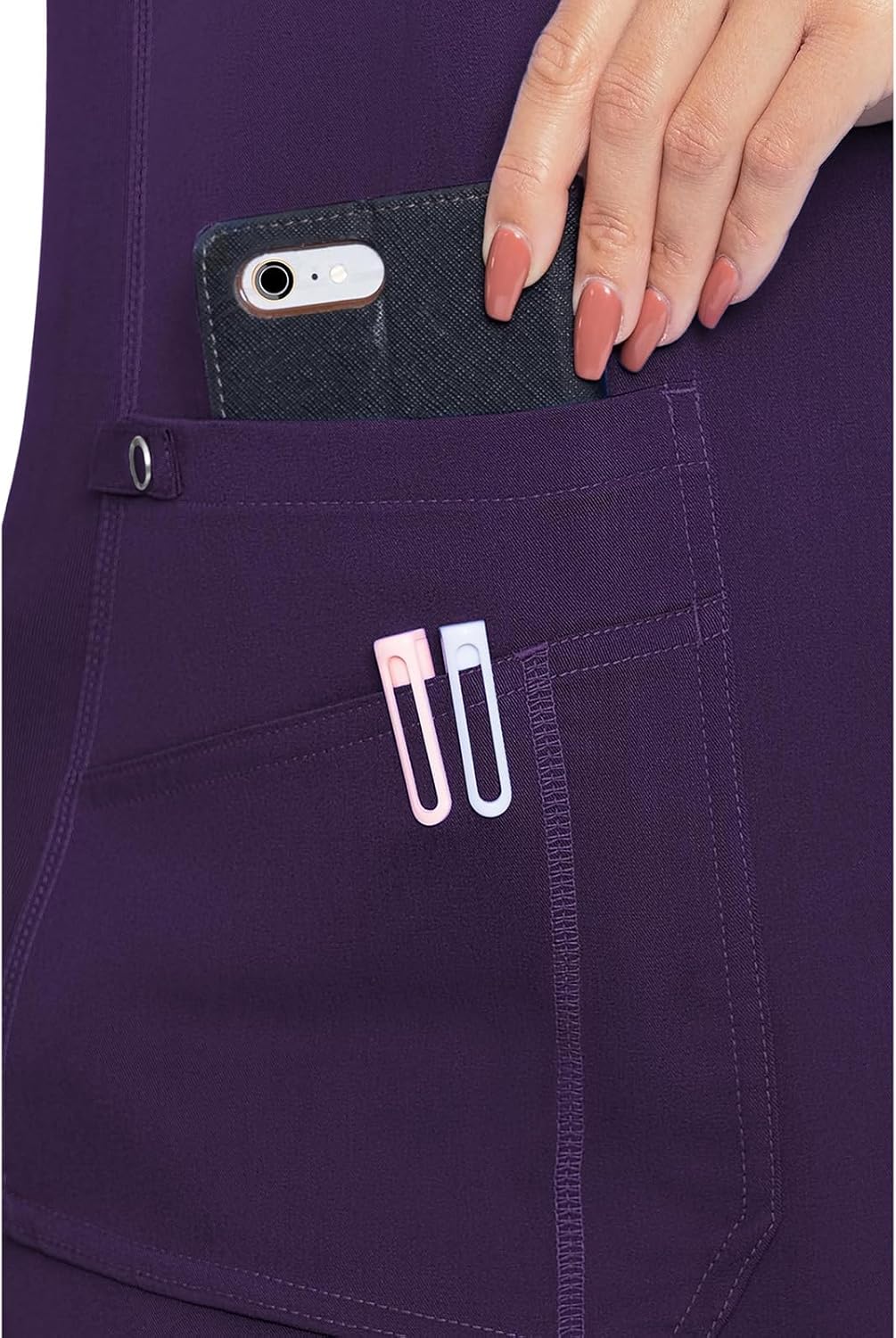 Med Couture V-Neck Scrub Top for Women with 4 Pockets, Rib-Knit Side ...