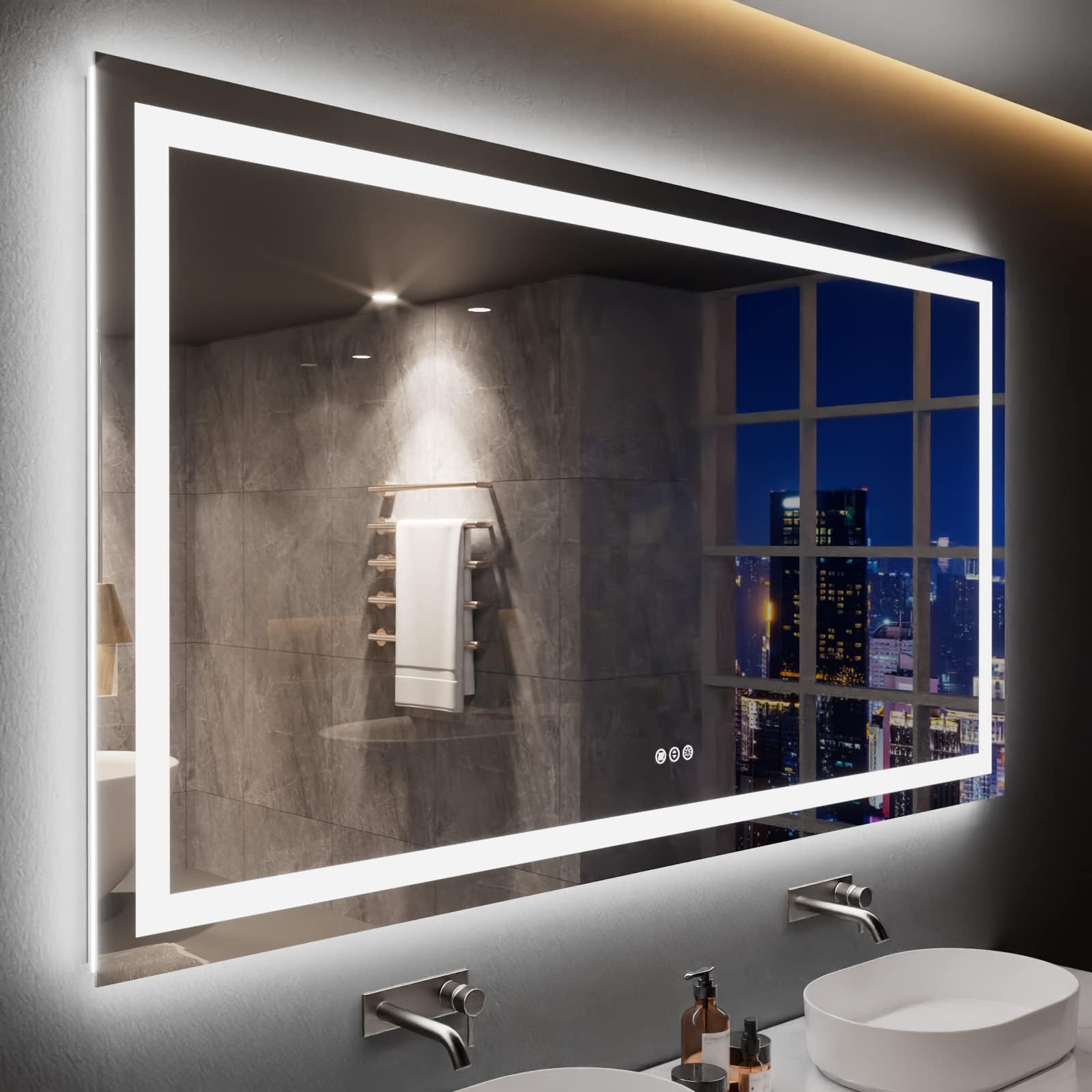 Amazon.com: OKPAL 72x40 Framed LED Bathroom Mirror with Lights, Large ...