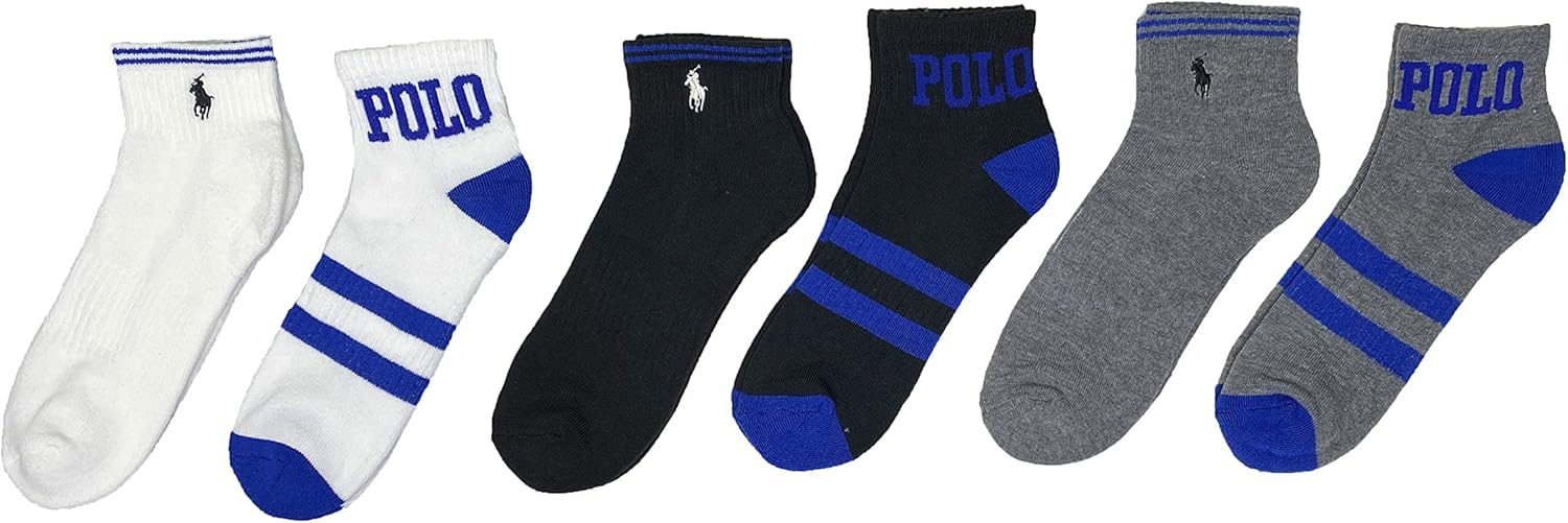 POLO RALPH LAUREN Men`s Cushioned Ankle Socks 6 Pack (G(ZP824510PKN)/W ...