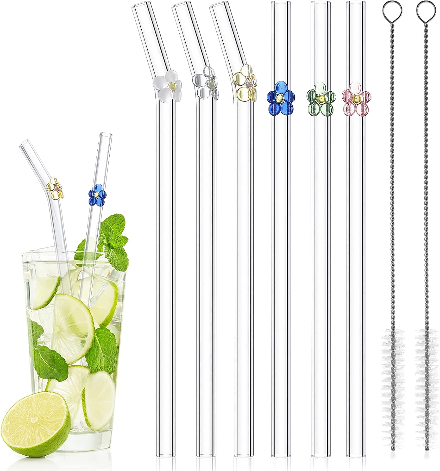 Prasacco 6 Stück Glasstrohhalme, Wiederverwendbare Glas Strohhalme mit ...