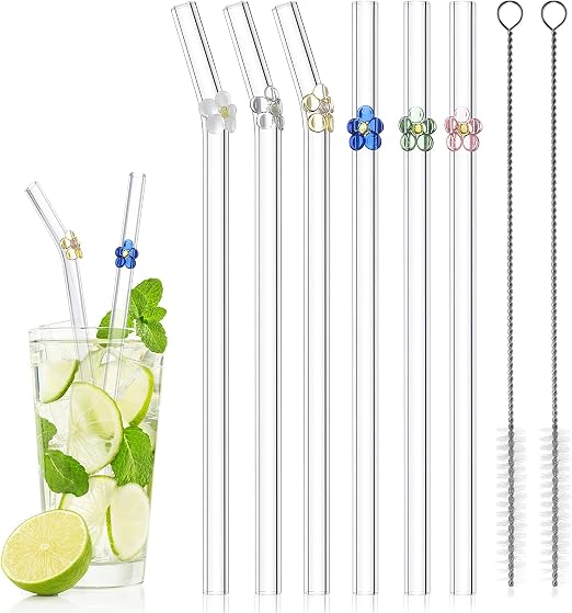 Prasacco 6 Stück Glasstrohhalme, Wiederverwendbare Glas Strohhalme mit ...