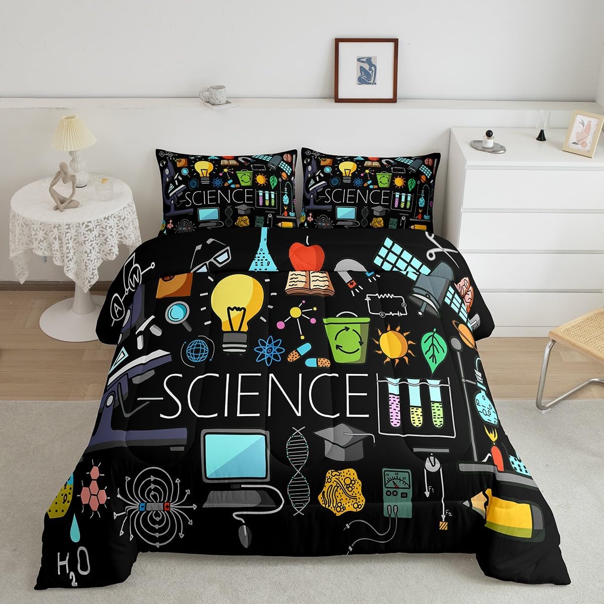 Amazon.com: Science Theme Comforter Set Twin Size for Boys Girls Back ...