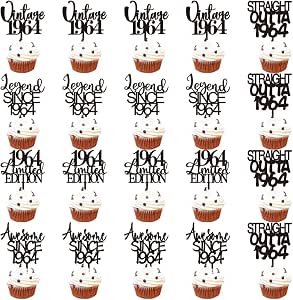 Amazon.com: Black acrylic 20 piece set Vintage 1964 Cupcake Toppers ...