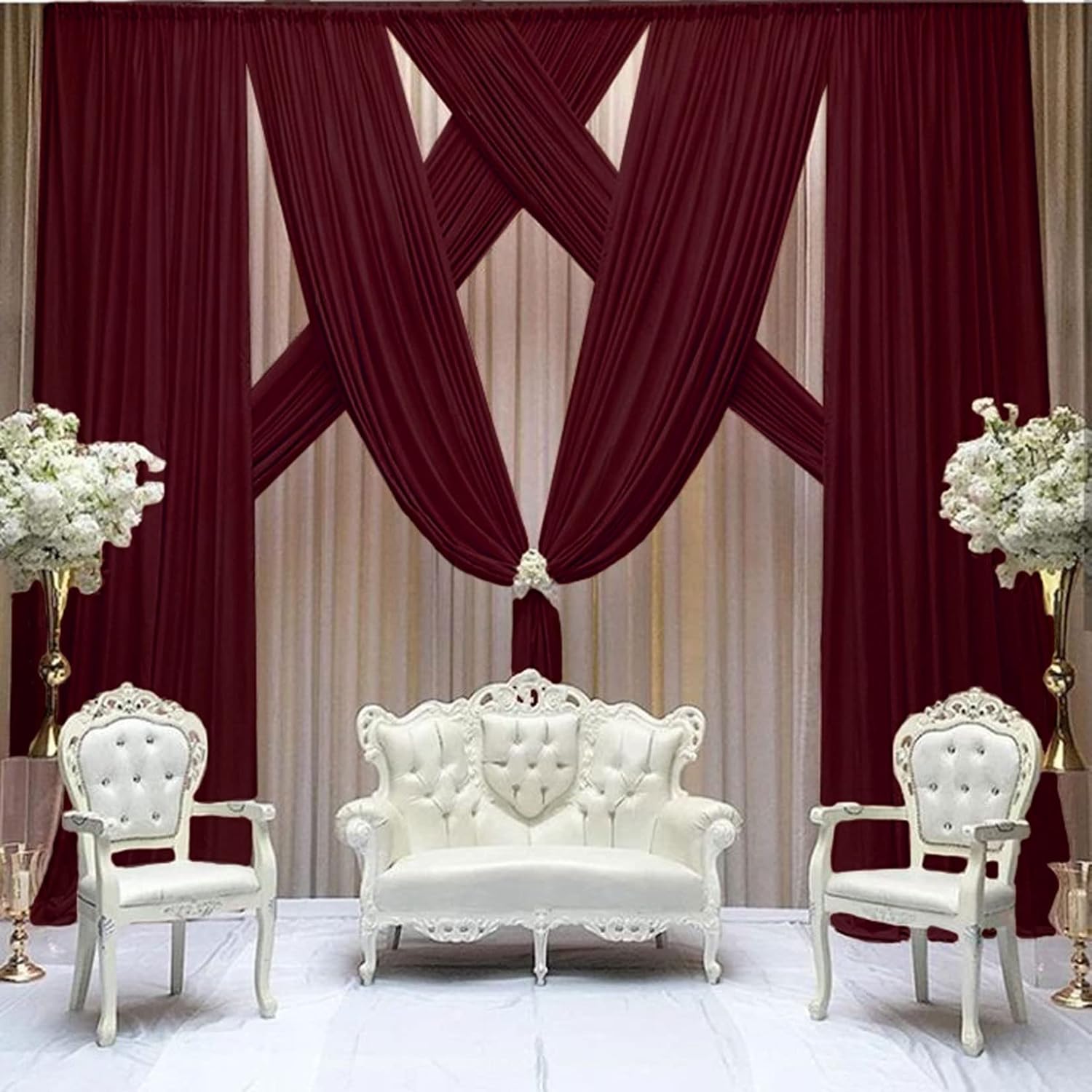 Burgundy Backdrop Curtains 10x10 FT 2 Panels Chiffon Backdrop Curtain ...