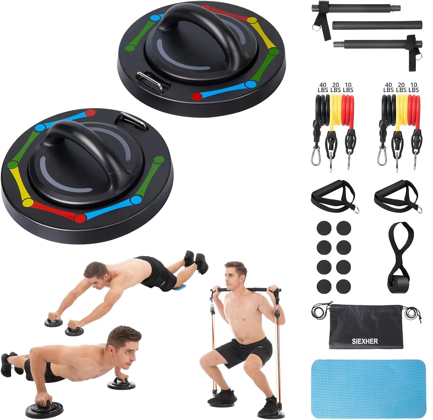 Amazon.com : siexher Upgraded Push Up Board with Ab Roller Wheel,16 in ...