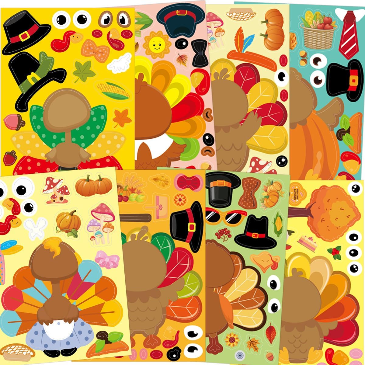 Amazon.com: Ceiba Tree 48 Pcs Turkey Stickers Make Your Own Turkey ...