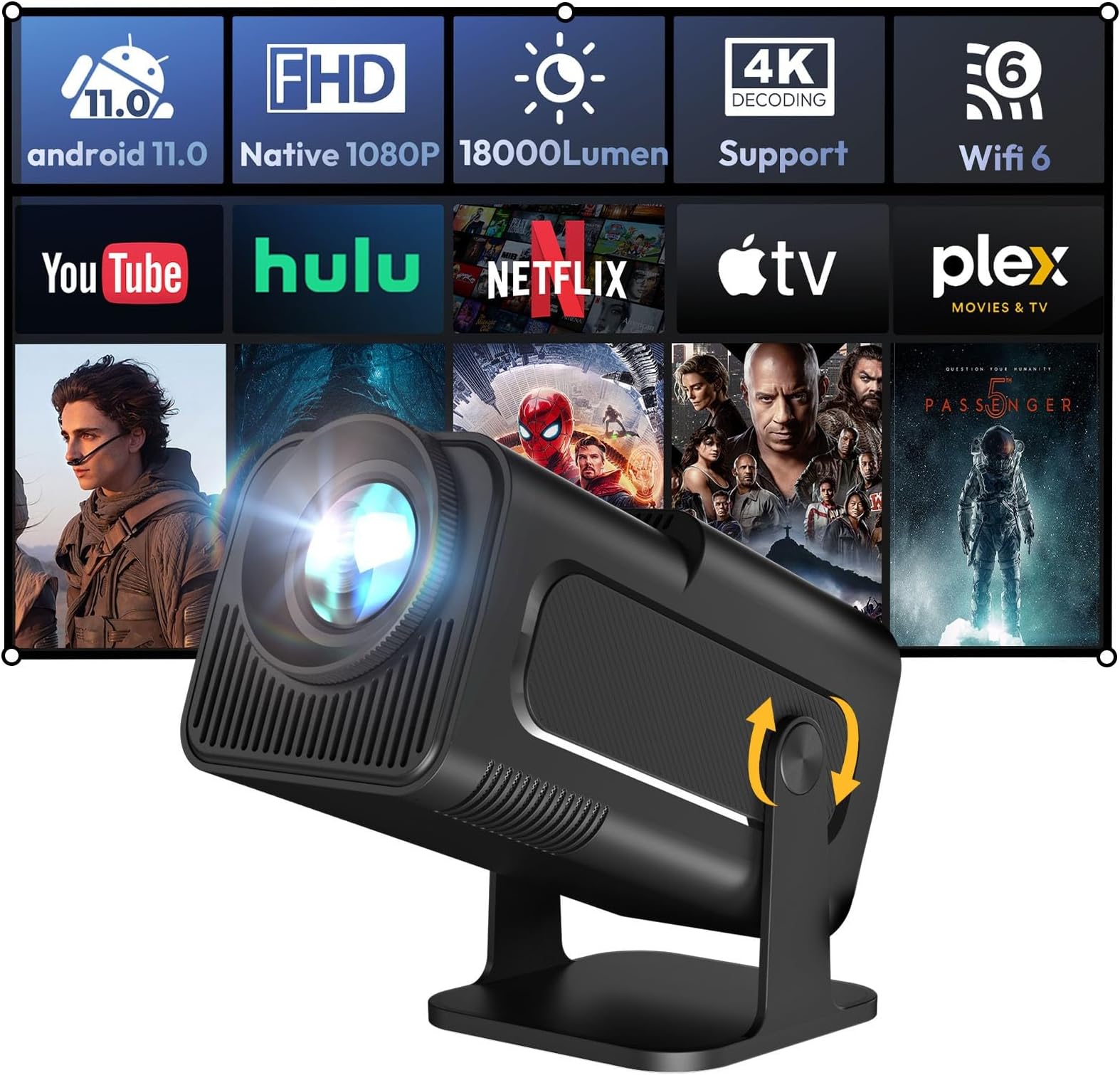 Magcubic Tragbarer Projektor 4K Beamer WiFi6 und BT 5.0 mit Eingebaute ...