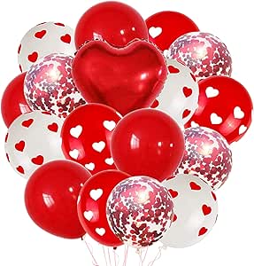 Amazon.com: Valentine Heart Balloon Set, 42PCS 12 Inch Red White Heart ...