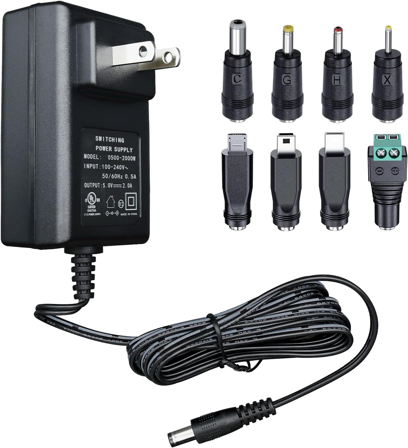 UL Listed 5V 2A 10W DC Power Supply Adapter with 8 Tips, AC to DC 5Volt ...
