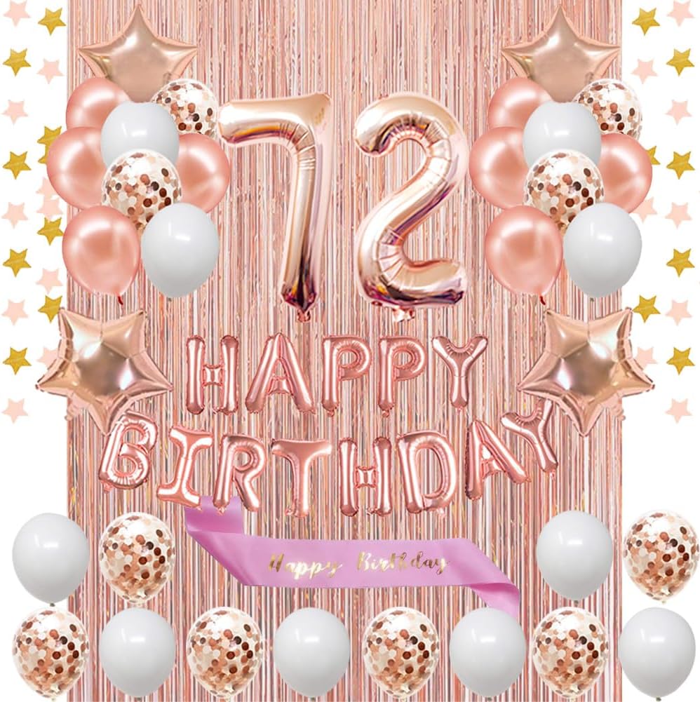 Amazon.com: Fancypartyshop 72nd Birthday Decorations - Rose Gold Happy Birthday Banner and Sash ...