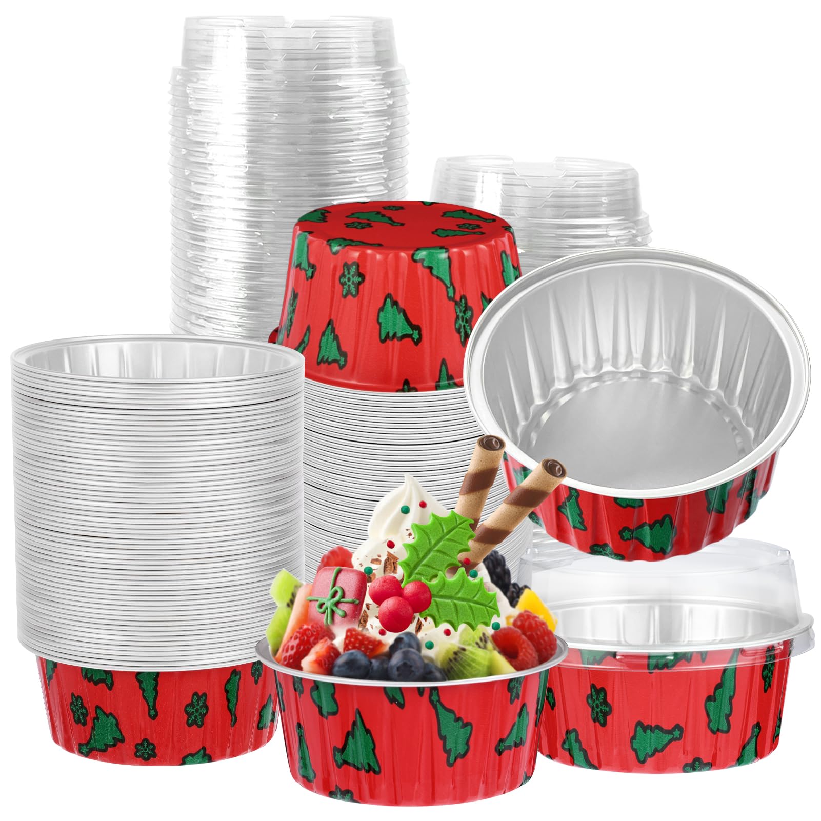 Amazon.com: 100Pcs Christmas Aluminum Cups with Lids,5oz Disposable ...