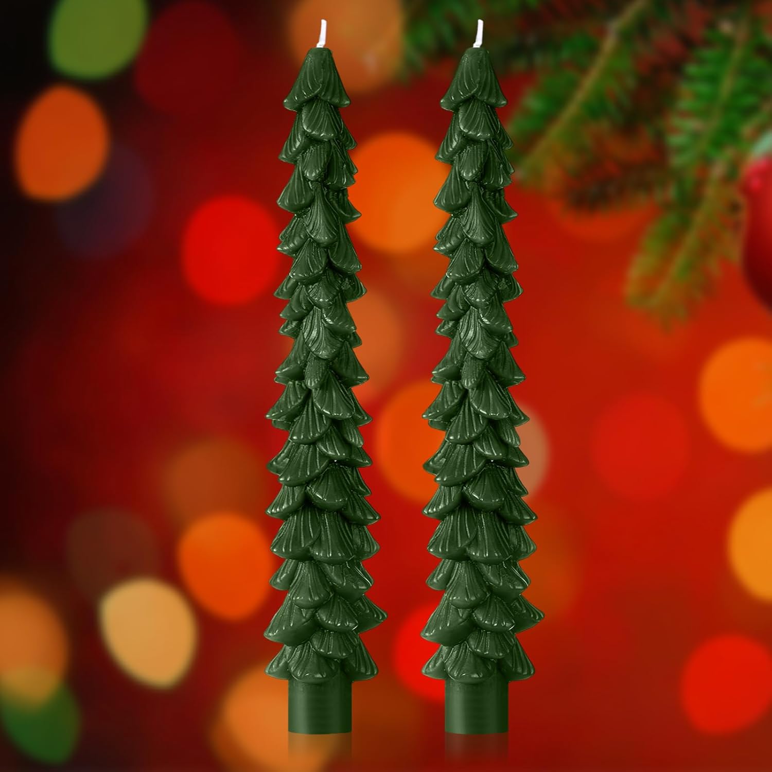 Amazon.com: MTLEE 2 Pcs Green Christmas Tree Shaped Taper Candles ...