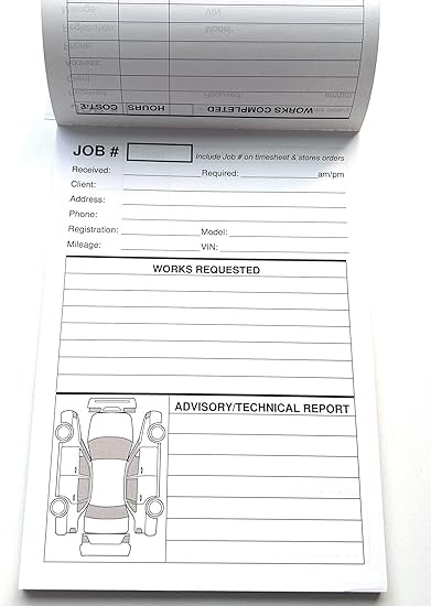 Repair Job Cards x100 Garage Workshop Job Time Sheet Pad Works Cards ...