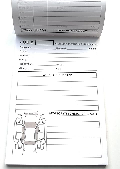 Repair Job Cards x100 Garage Workshop Job Time Sheet Pad Works Cards ...