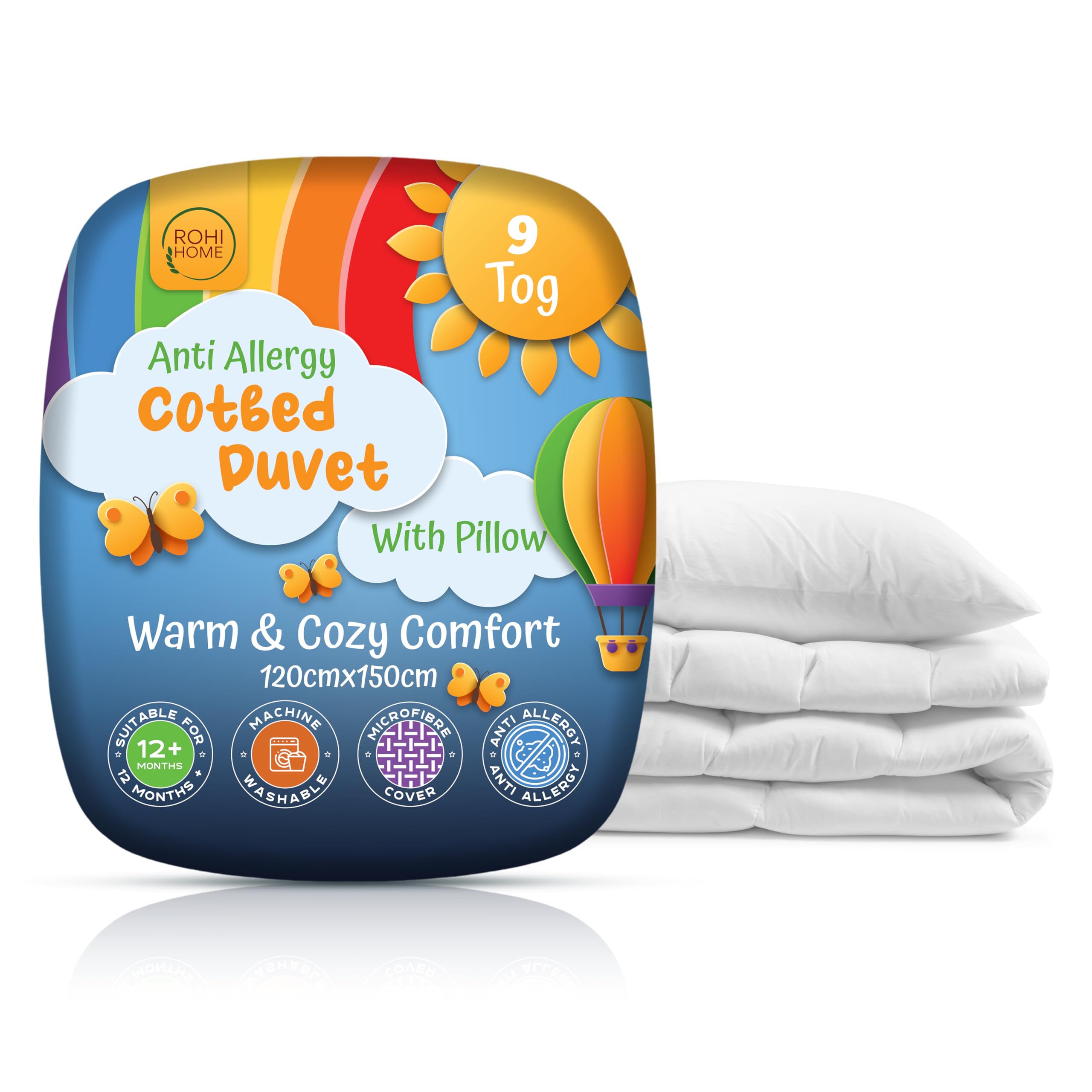 Rohi 9 tog Cot Bed Duvet and pillow set – Anti-Allergy Toddler Duvet ...