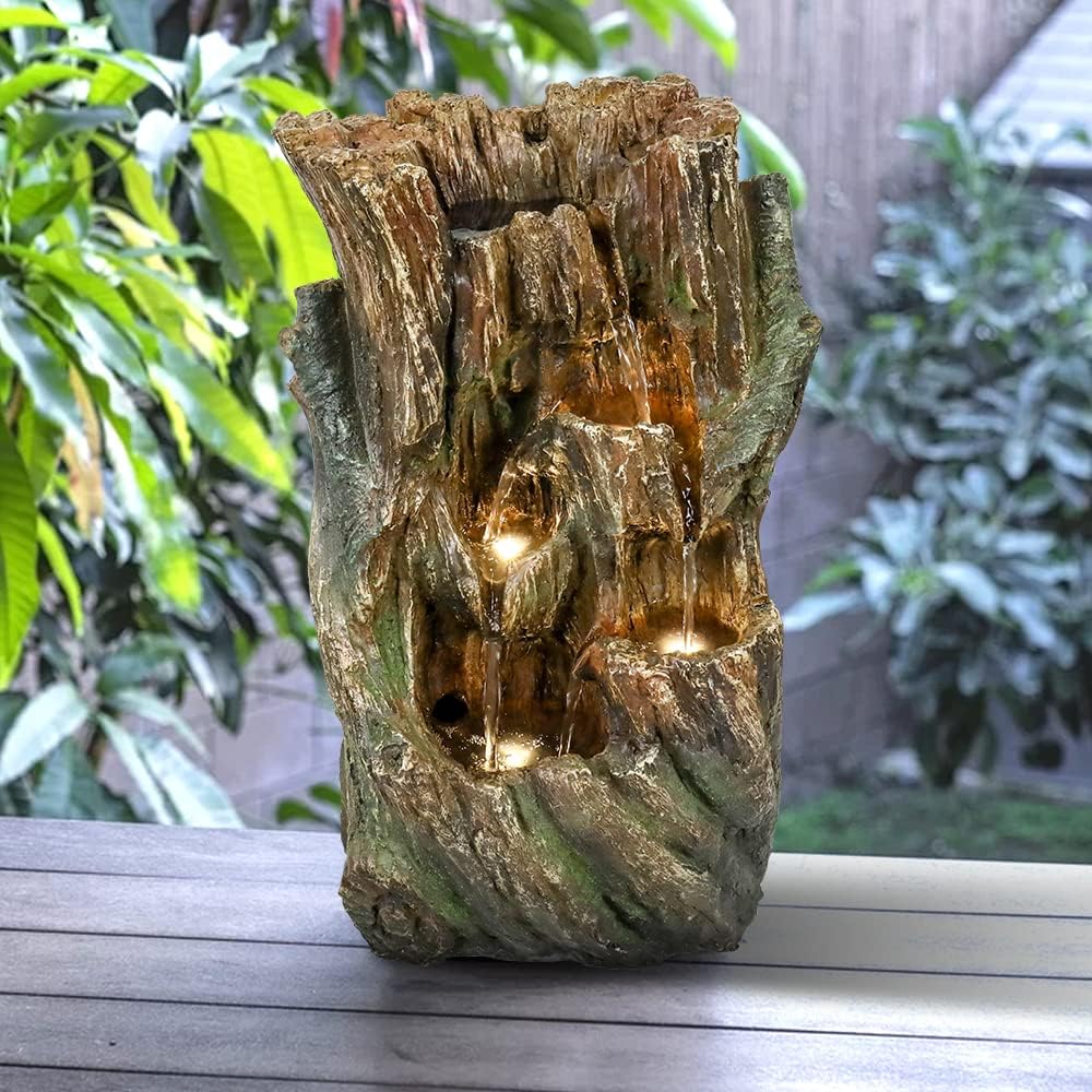 Amazon.com: Agoodping Indoor/Outdoor Stump Tabletop Waterfall Fountain ...