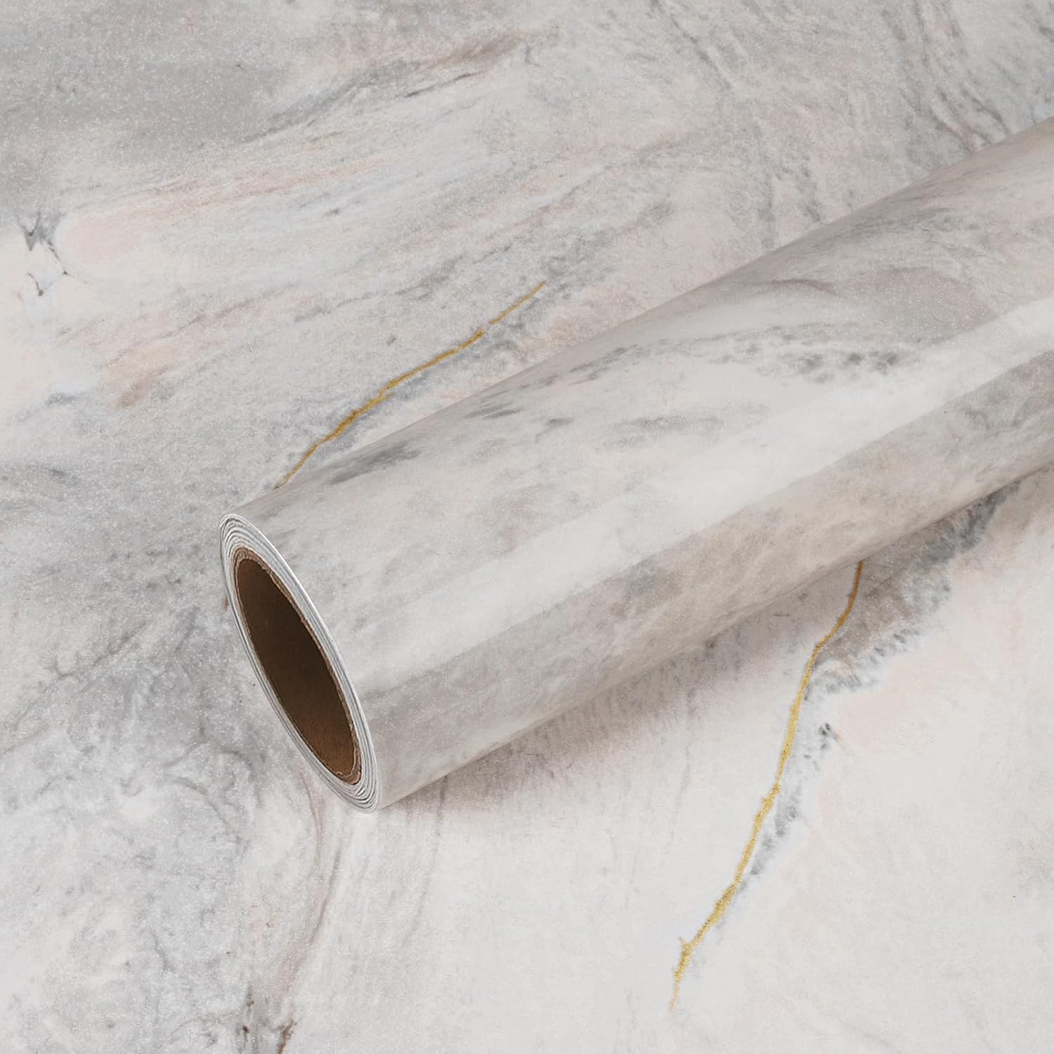 VEELIKE Beige Marble Wallpaper Glossy Grey Marble Contact Paper Self ...