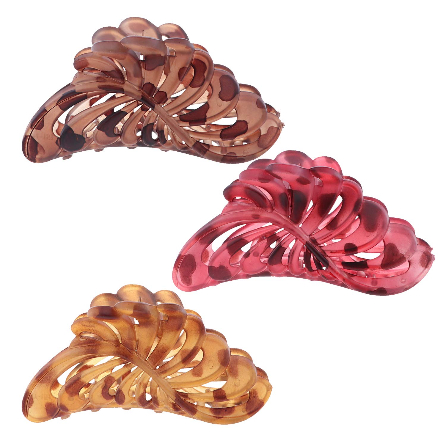 Amazon.com : 5 inch Large Jaw Clip Hair Claw with Leaf Design-Set of 3 ...