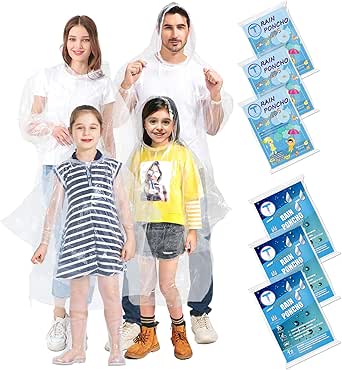 Amazon.com: TUNCHMO Disposable Rain Ponchos Family 6 Pack Adults kids ...