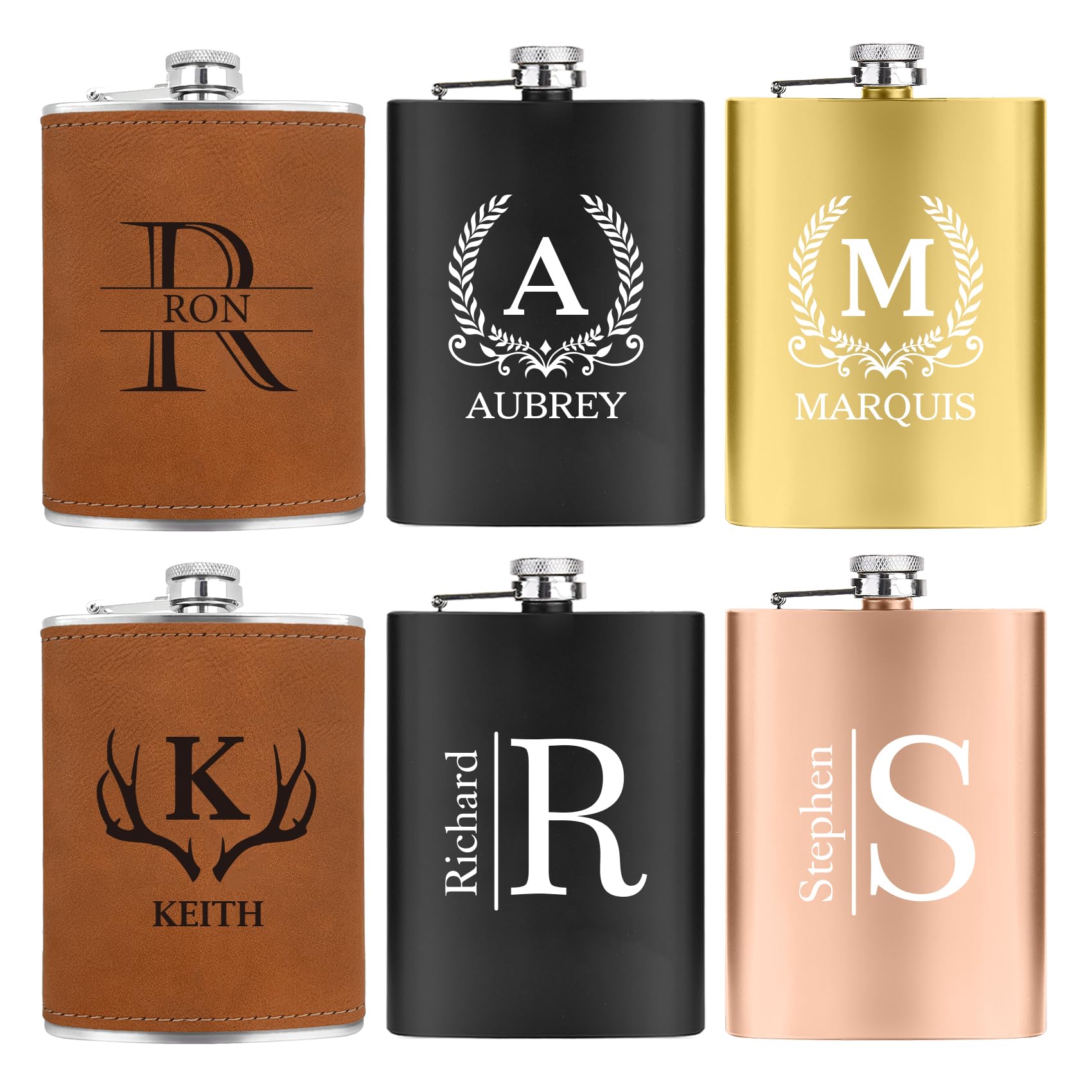 Amazon.com | ELEGANTPARK Hip Flasks for Liquor for Men with Initials ...