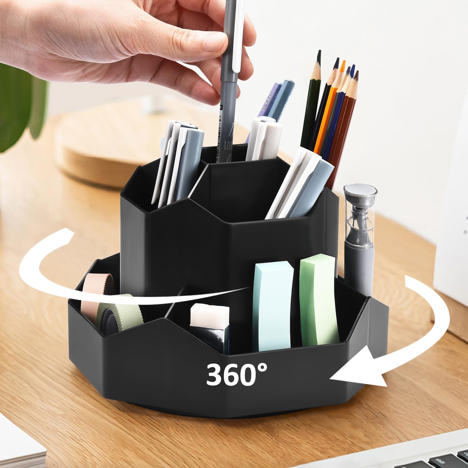 Amazon.com : EDENMS Desk Pencil Pen Holder, 5 Slots 360°Degree Rotating ...