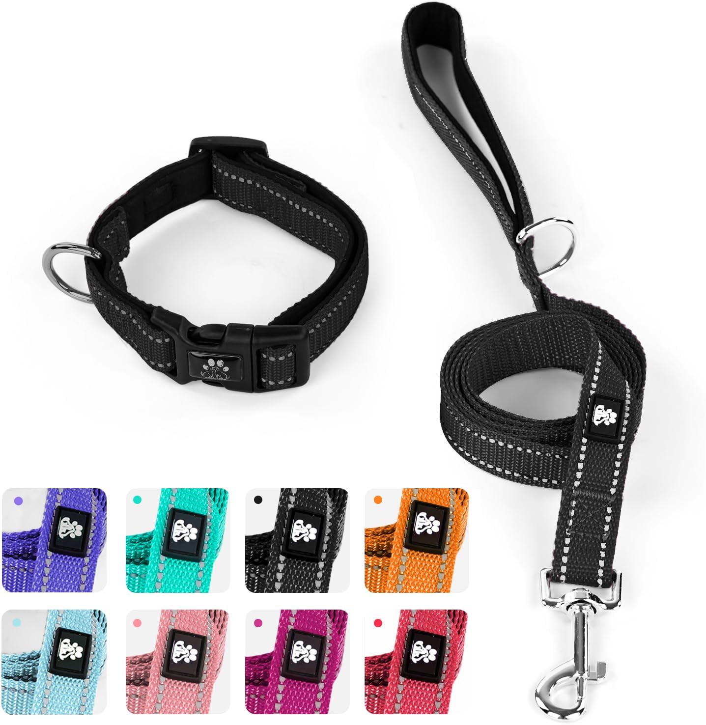 Amazon.com : 6 Sets Reflective Dog Leash and Collar Set, Nylon Dogs Leashes Adjustable Dog ...