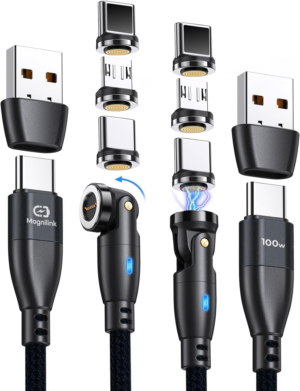 Magnilink 360 PRO 100W Magnetic USB C Phone Charger (Pack of 2) - 6 in ...