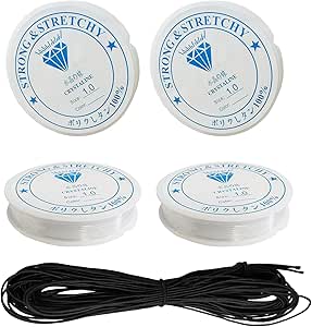 4 Rolls Transparent Elastic Thread and 12m Black Stretch Cord, 1mm ...