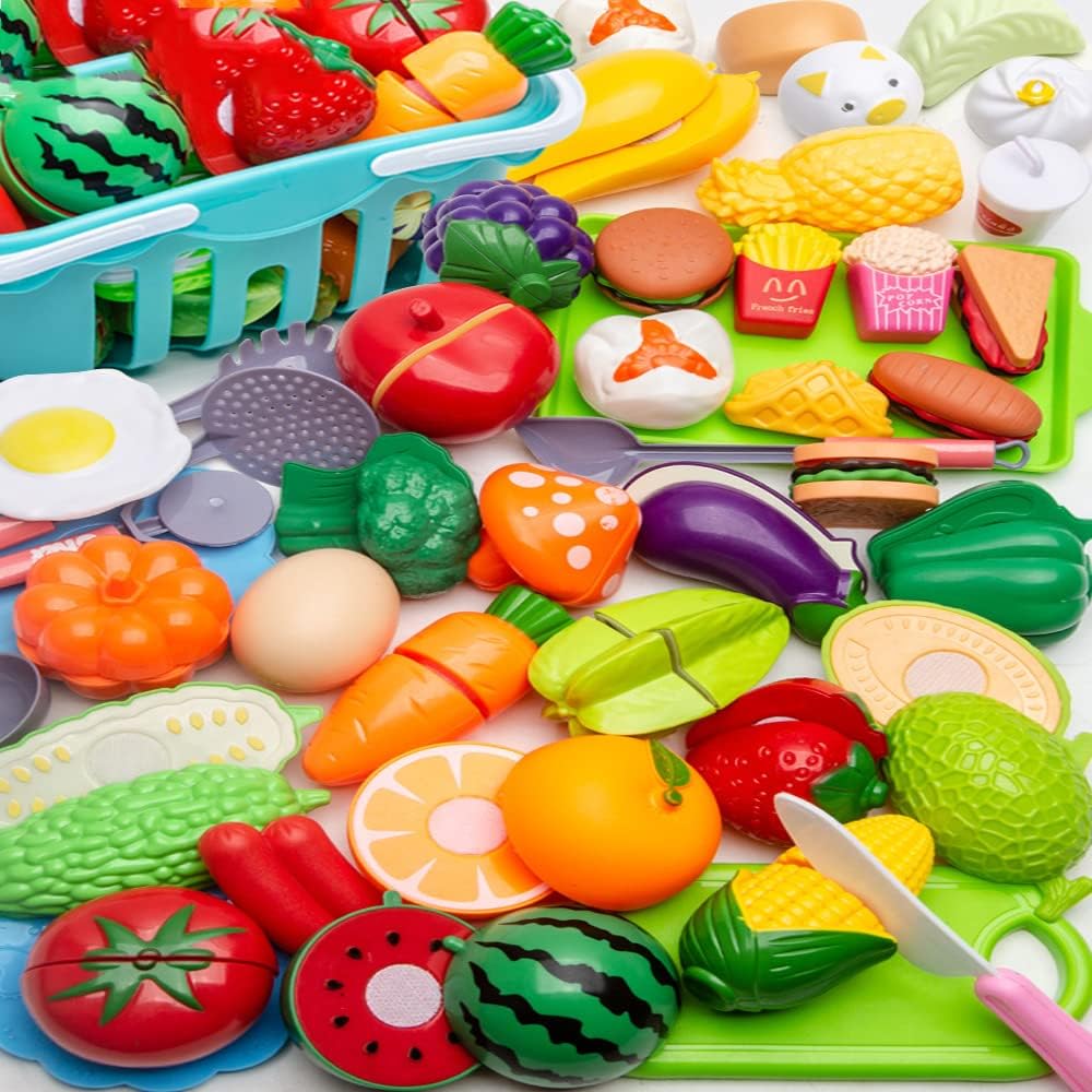 46 PCS Cutting Play Food Toy for Kids Kitchen, Pretend Fruit ...