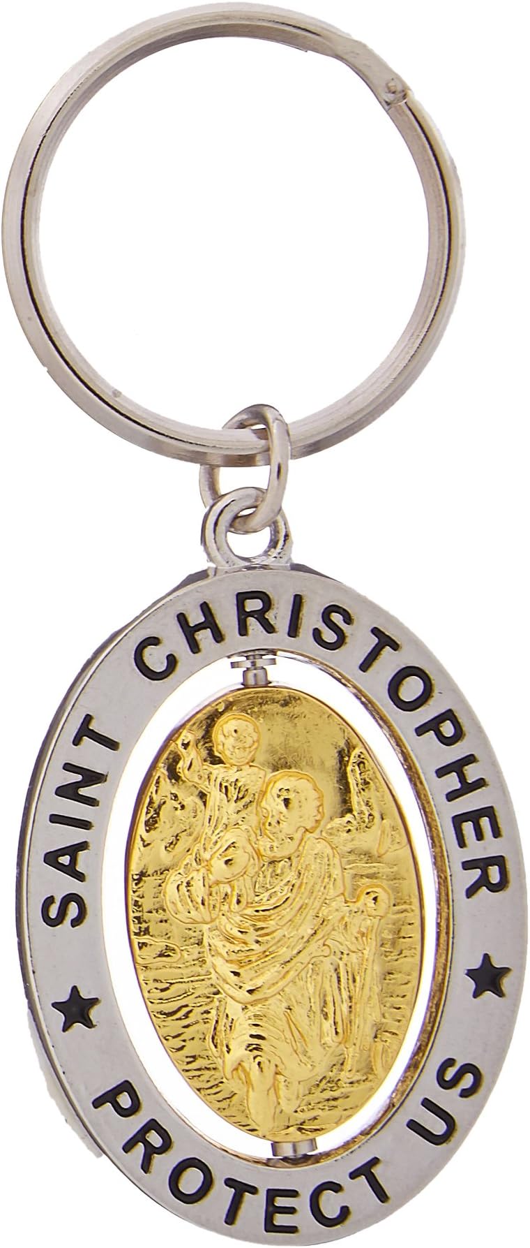 Amazon.com: Milagro Saint Christopher Revolving Dual-Tone Key Ring ...