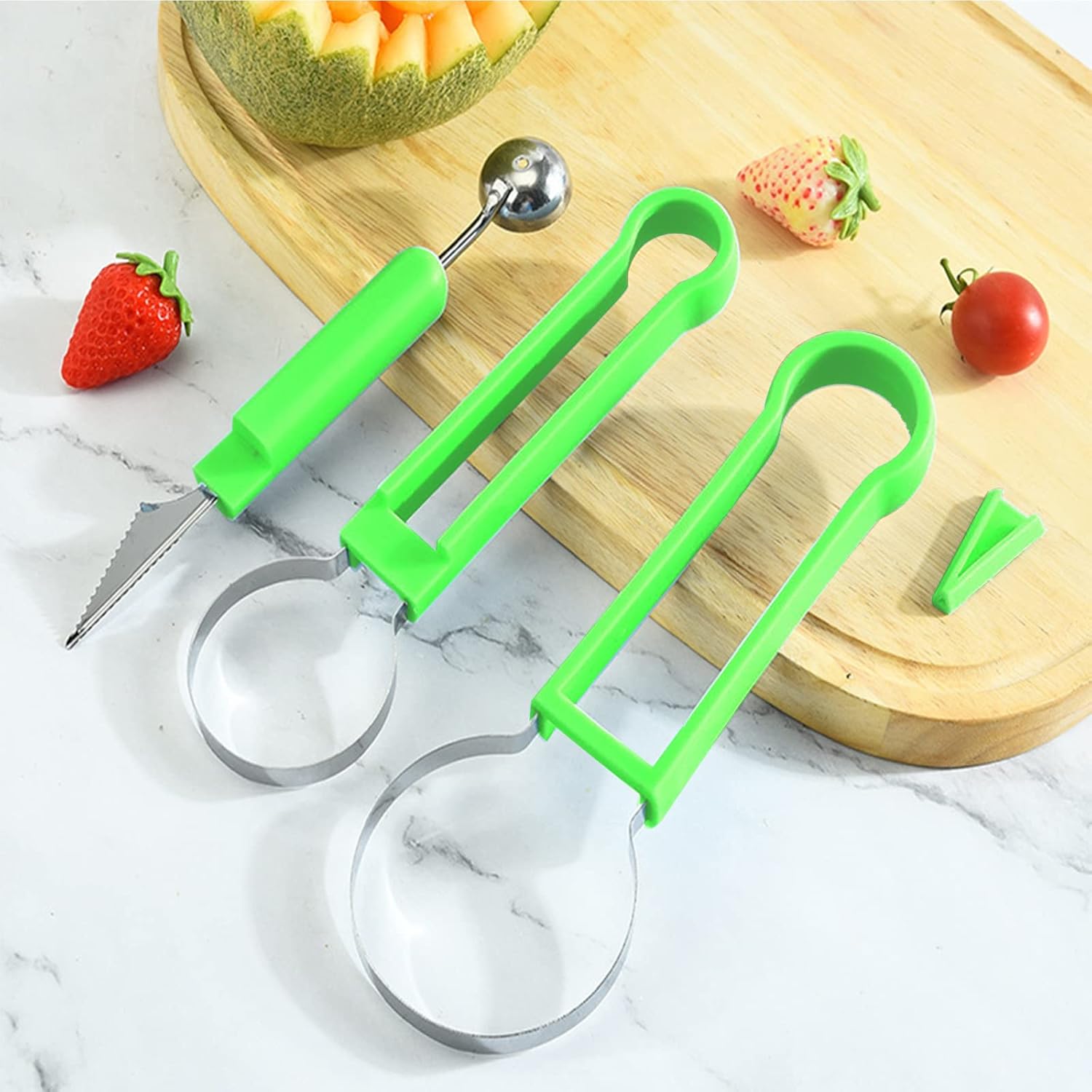 Melon Baller Scoop Set,Professional 4 In 1 Stainless Steel Watermelon ...