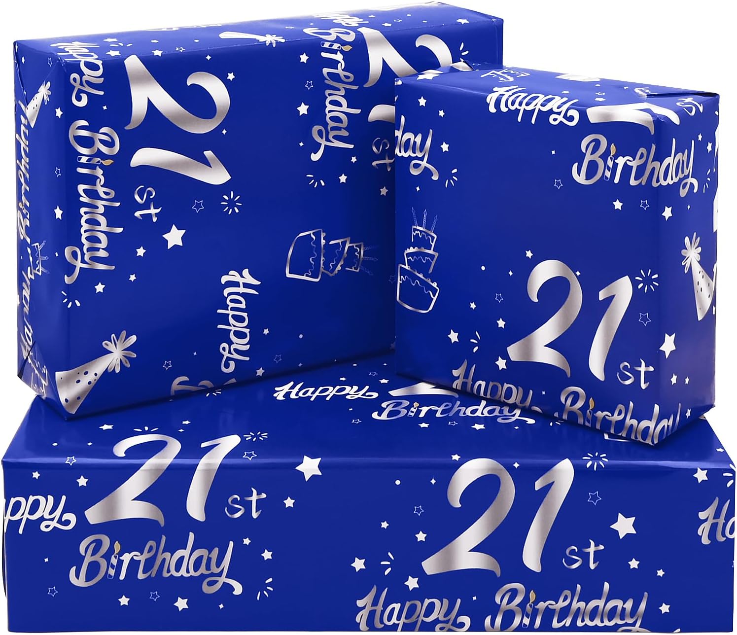 21st Birthday Wrapping Paper,5Pcs 50 * 70cm Blue Silver Wrapping Paper ...