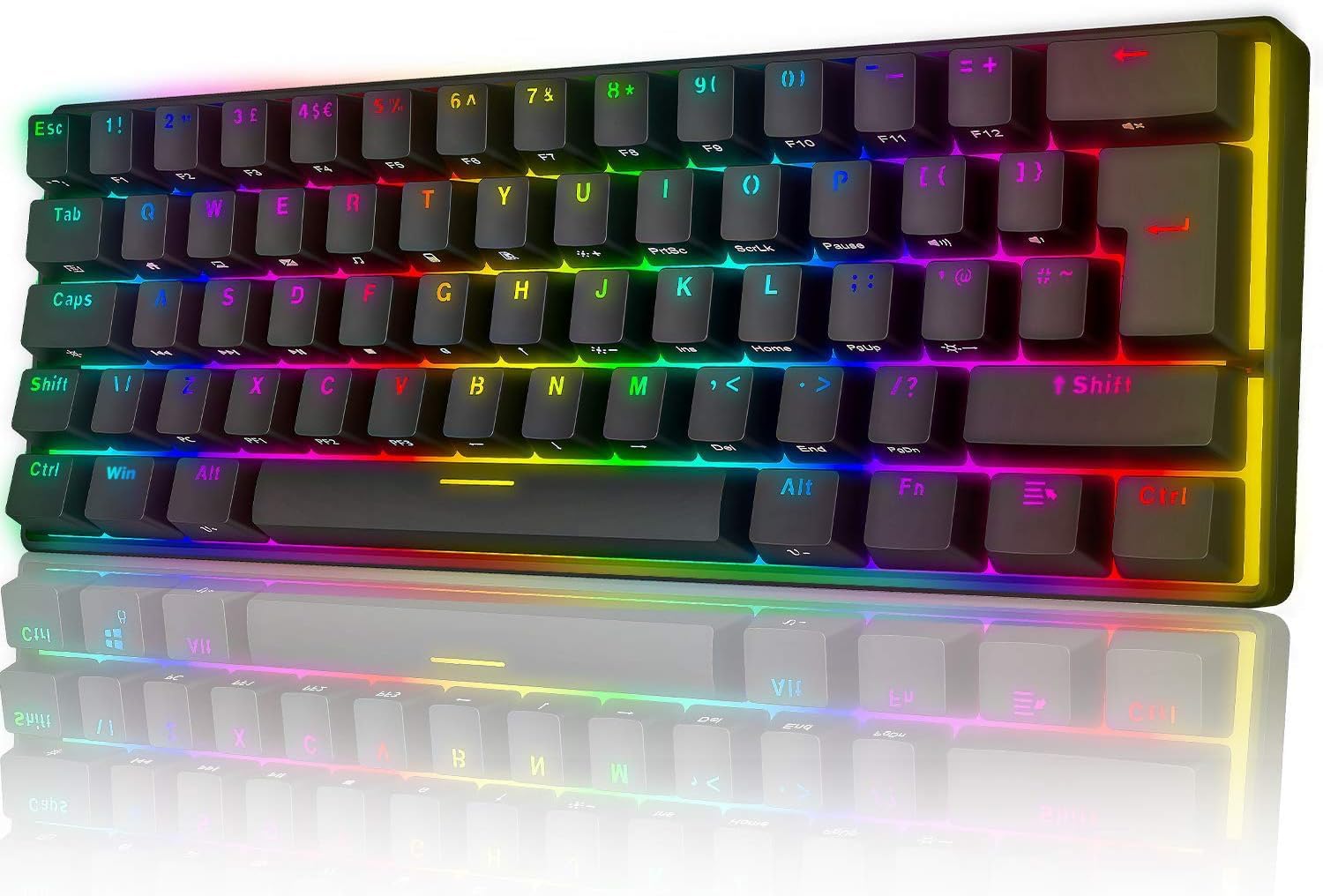 60% True Mechanical Gaming Keyboard Type C Wired 62 Keys LED Backlit ...
