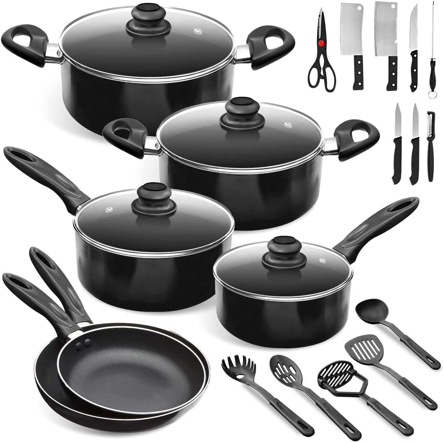 LINGLUCKY Sartenes Antiadherentes con Tapa,Bateria de Cocina, Juego de ...