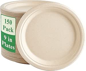 Amazon.com: Vplus 150 Pack Paper Plates 9 inch 100% Compostable, Heavy ...