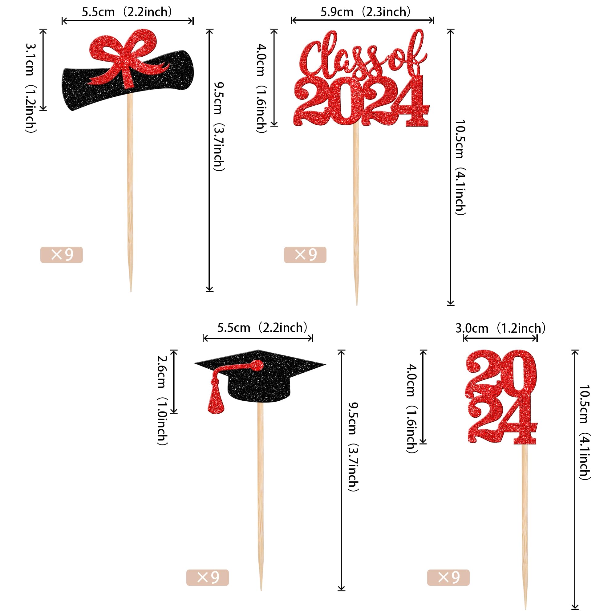 Snapklik.com : 36 PCS 2024 Graduation Theme Cupcake Toppers Glitter ...