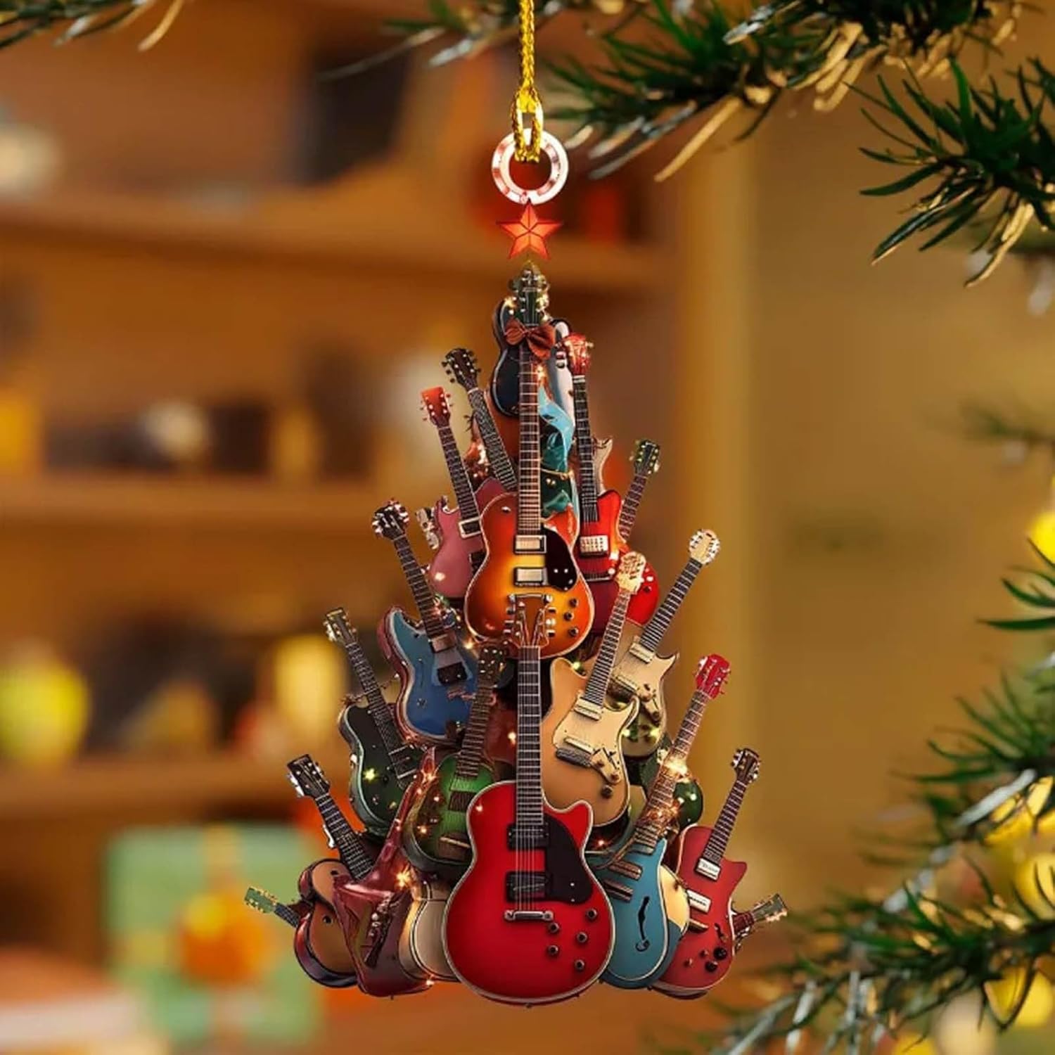 𝗥𝗼𝗰𝗸𝗶𝗻 Around The Guitar Christmas Tree Ornament, 2D Premium Acrylic ...