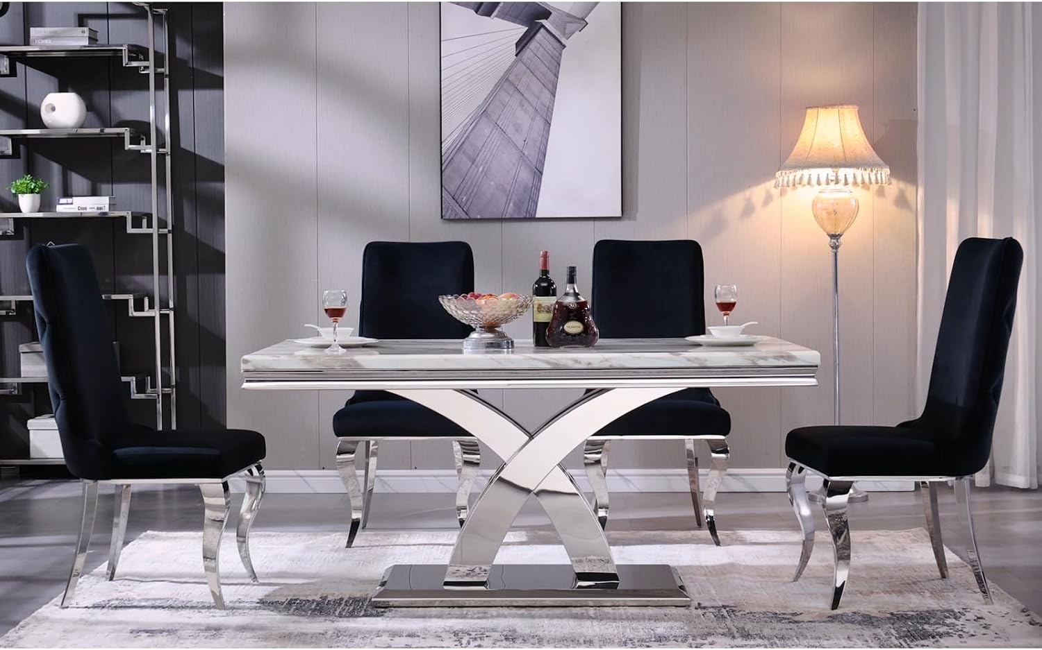 Amazon.com - AUZ 7 Piece Dining Table Set for 6, Glam Silver Dining ...