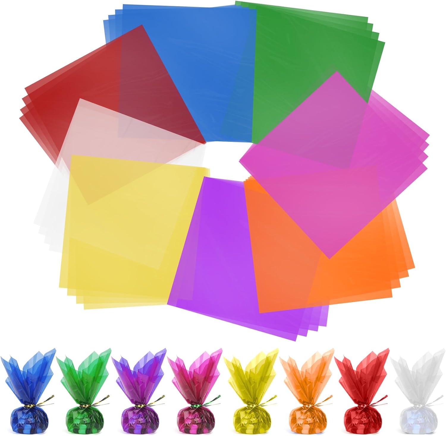 Amazon.com: Cellophane Wrap, 120pcs Cellophane Sheets, 8 Multi-Colors ...