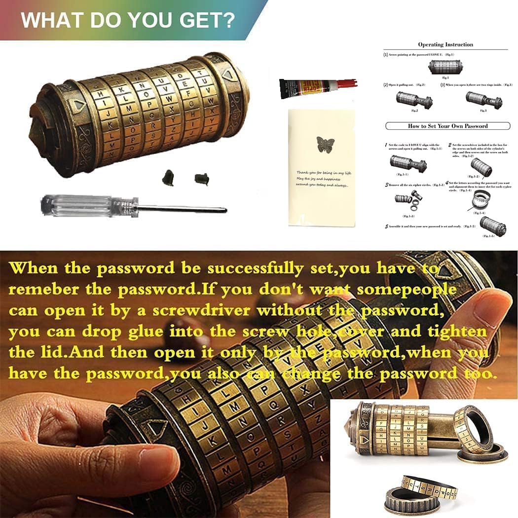 Regalo único de San Valentín Cryptex Da Vinci Code Mini Cryptex Lock ...