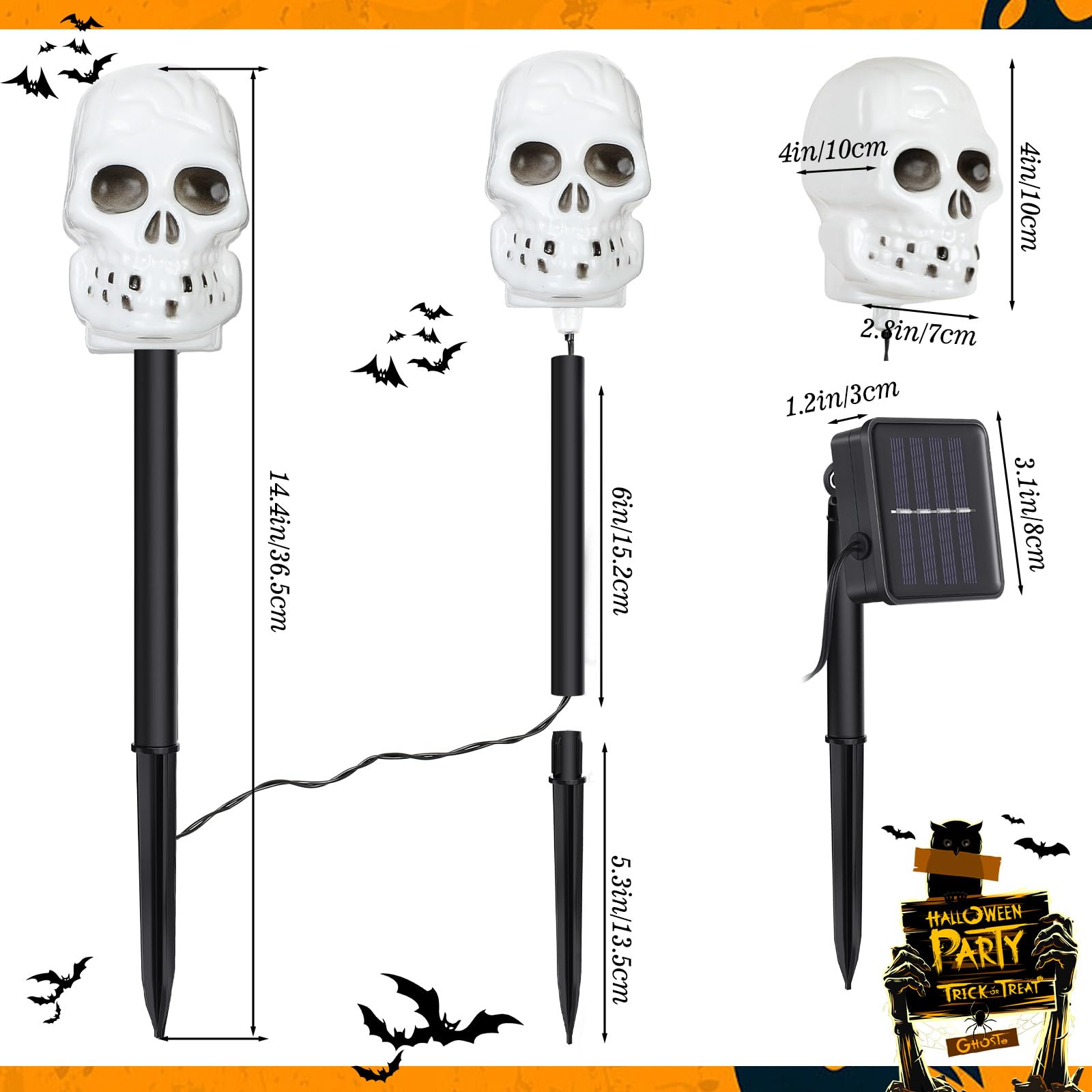Skull Halloween Pathway Markers TOTALLY GHOUL Halloween 3 Skulls