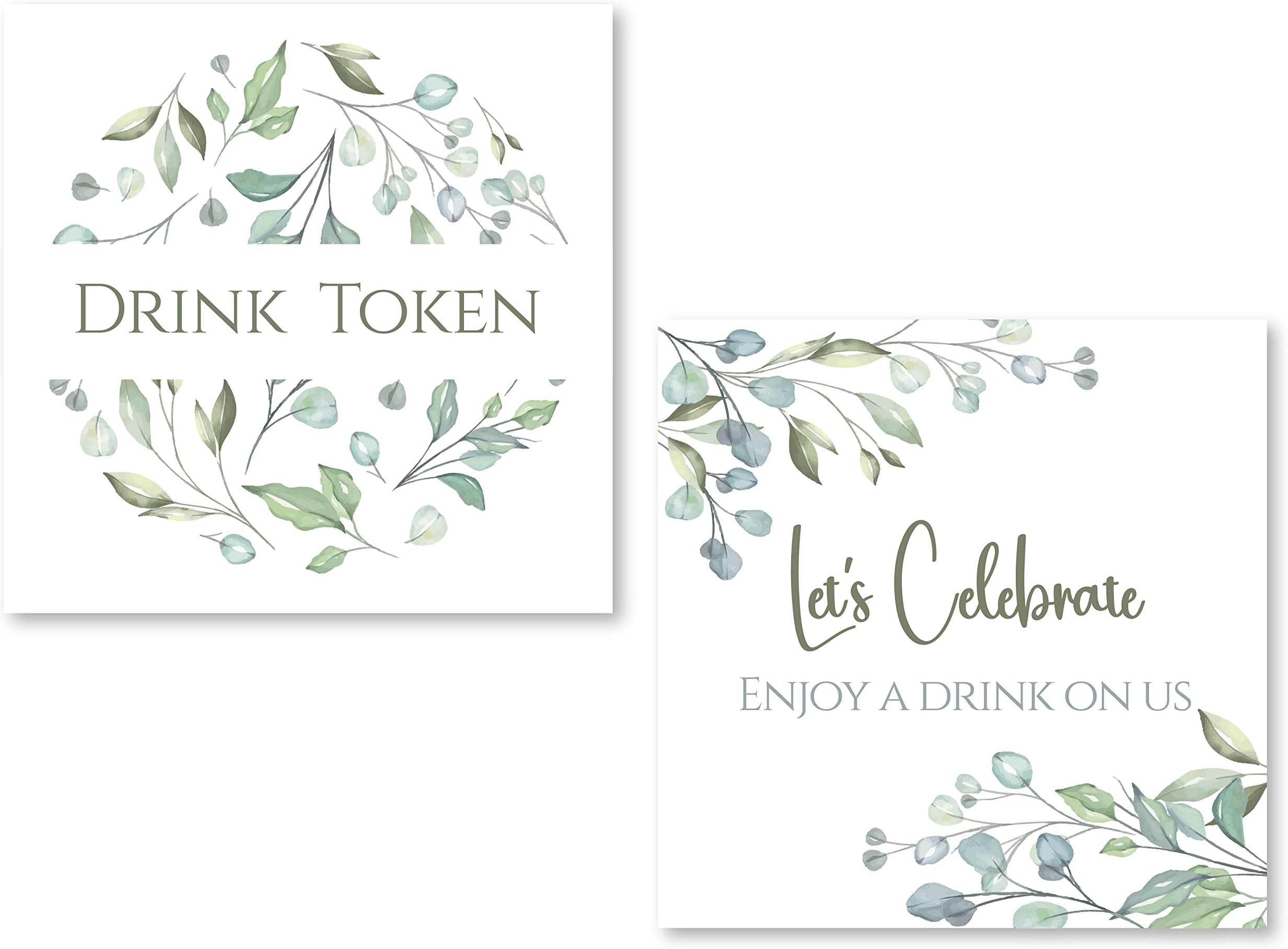 100 x Rustic Botanical 74mm Square Card Drink Tokens: Let's Celebrate ...