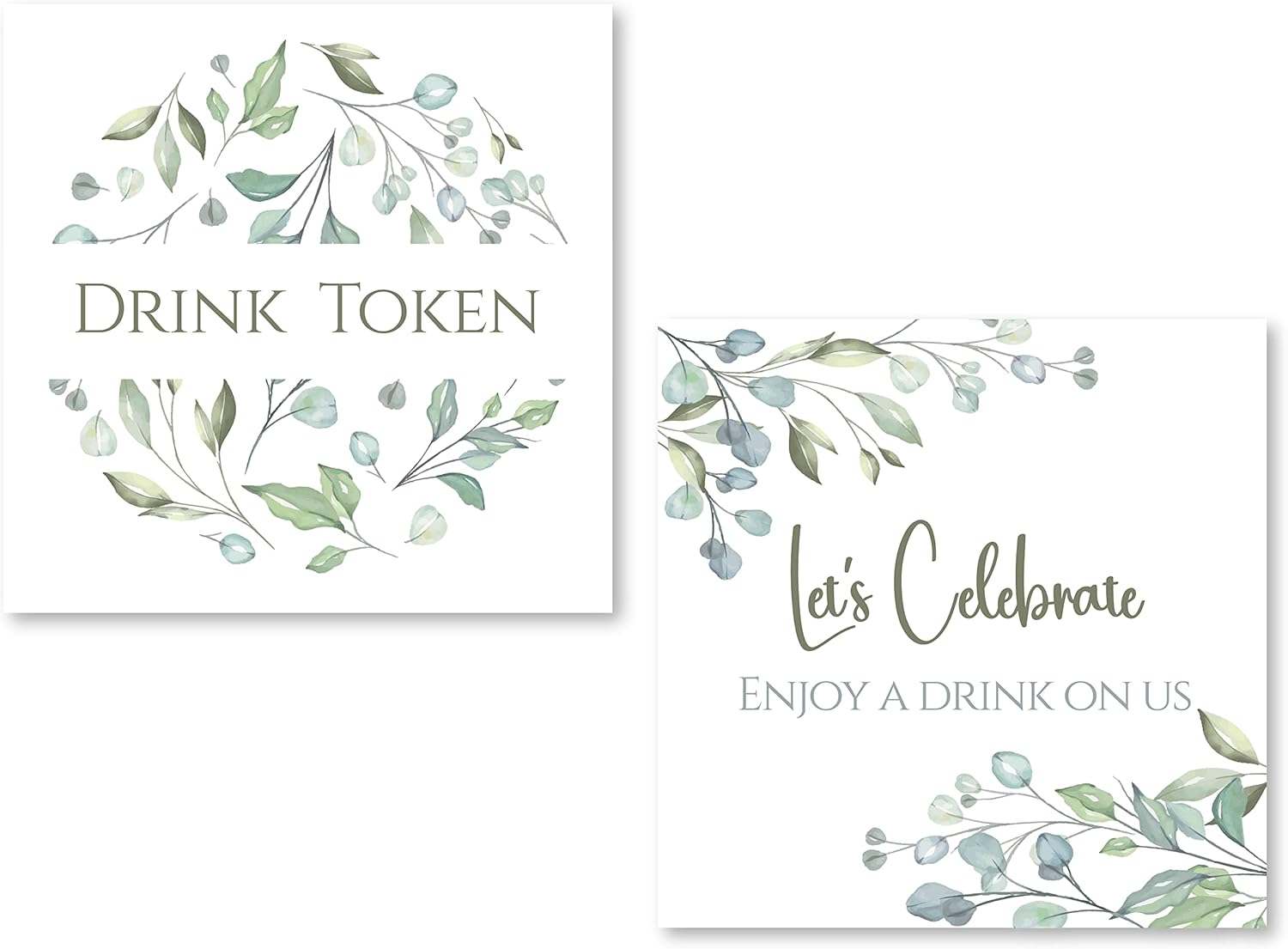 100 x Rustic Botanical 74mm Square Card Drink Tokens: Let's Celebrate ...